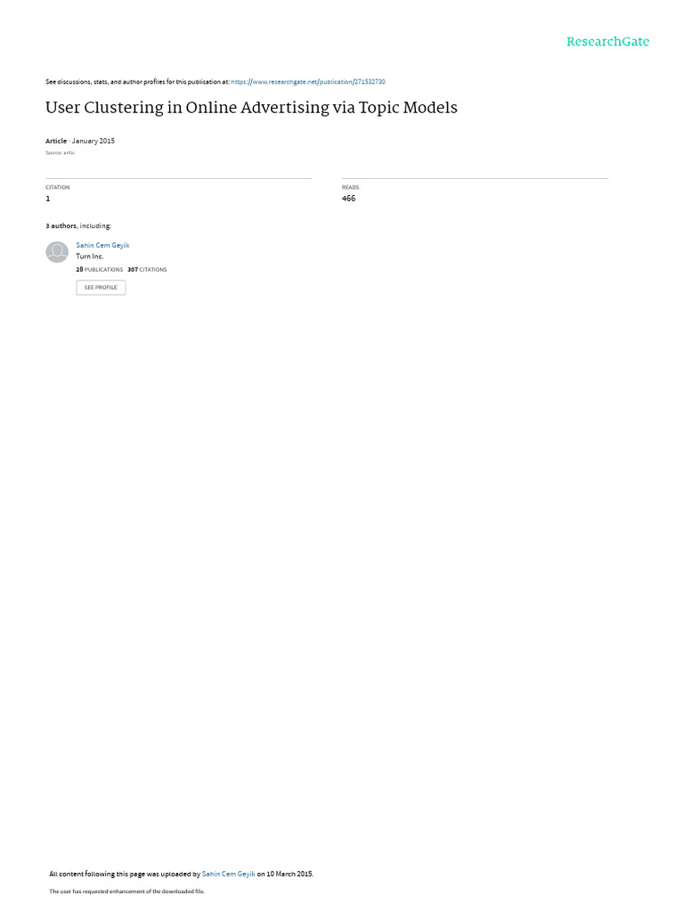 User Clustering in Online Advertising Via Topic Mo | PDF | Cluster ...