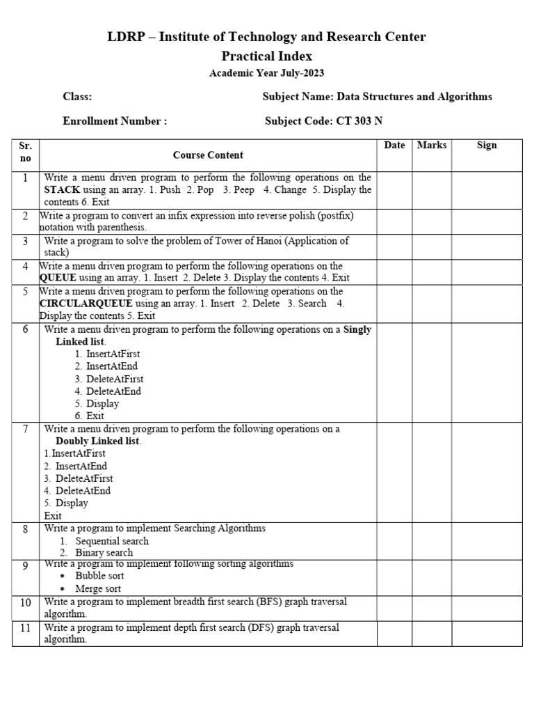 DSA Practical List | PDF