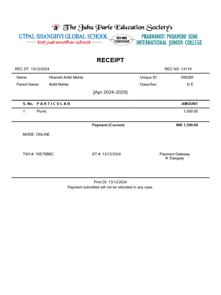 Fee Receipt | PDF