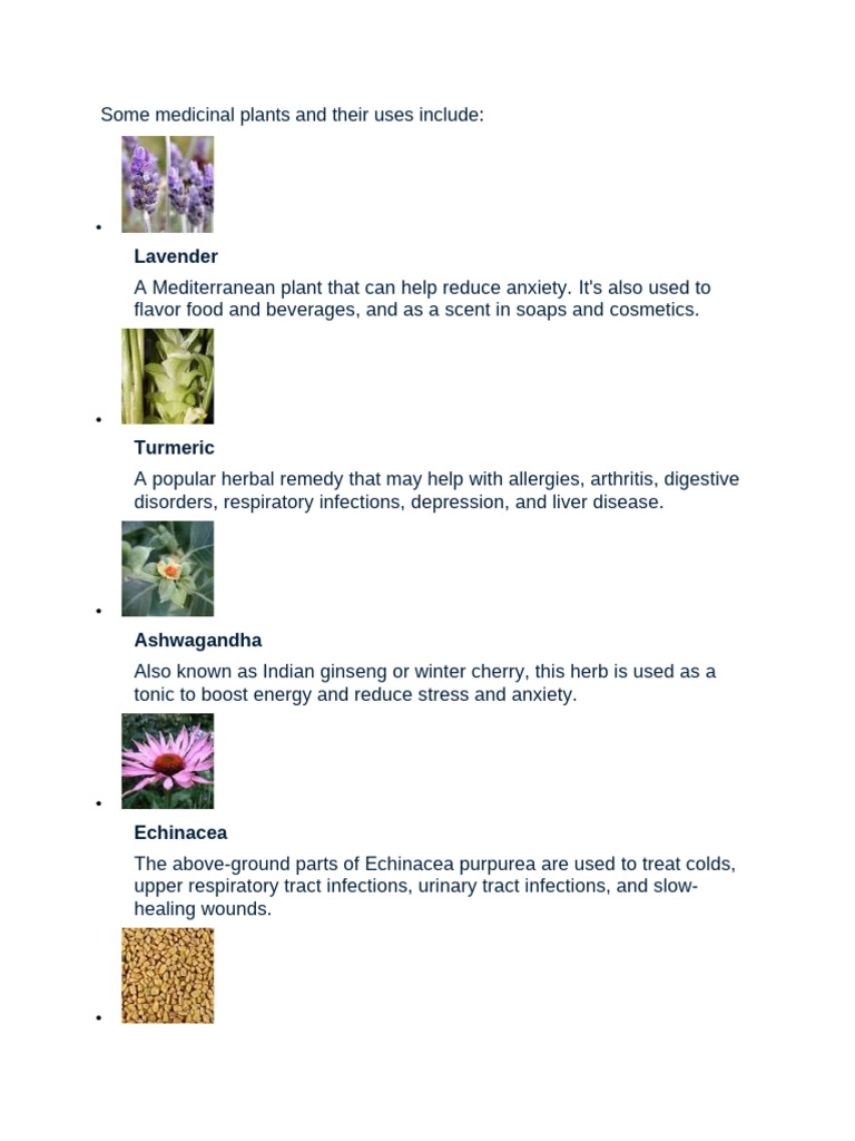 Some Medicinal Plants and Their Uses | PDF
