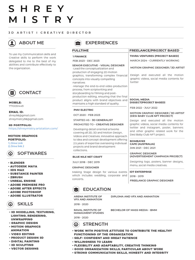 Shrey Mistry - Resume 2024 - Updated1 | PDF | 3 D Computer Graphics | Graphic Design