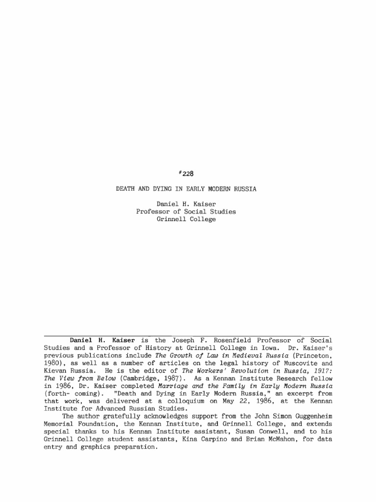 Death and Dying in Early Modern Russia | PDF