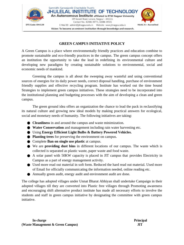 Green Campus Initiative Policy Overview | PDF | Waste | Waste Management