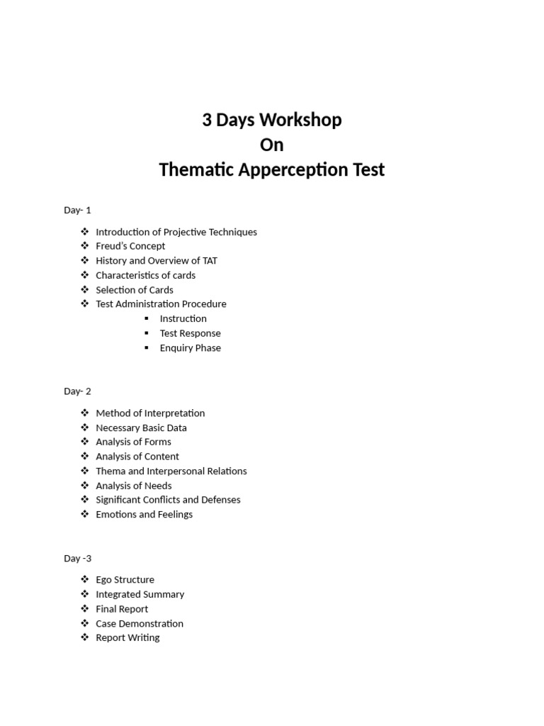 3 Days Workshop on TAT | PDF