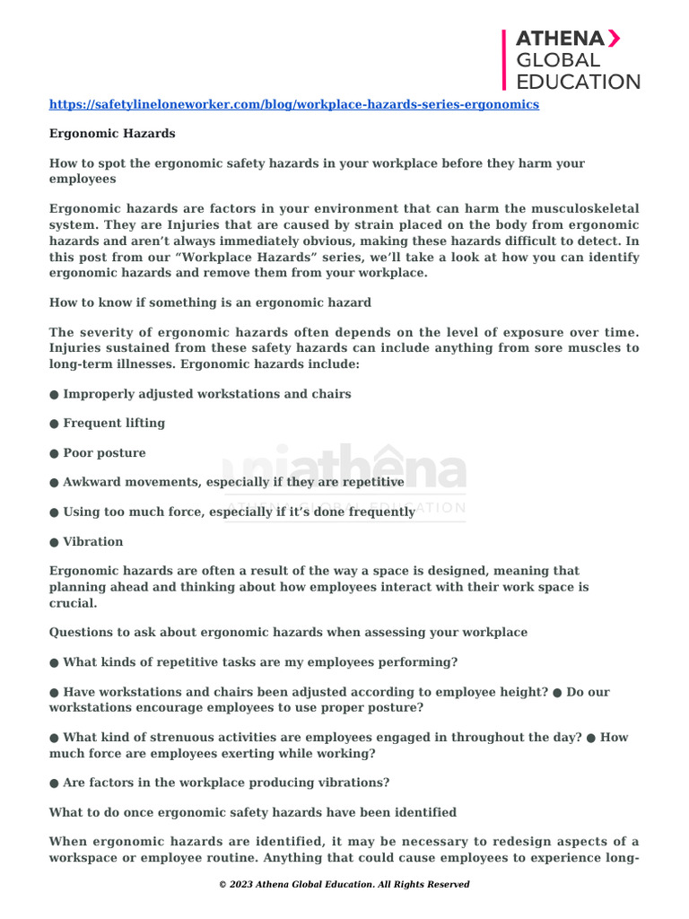 MODULE 2 - ERGONOMIC HAZARD | PDF | Human Factors And Ergonomics | Hazards