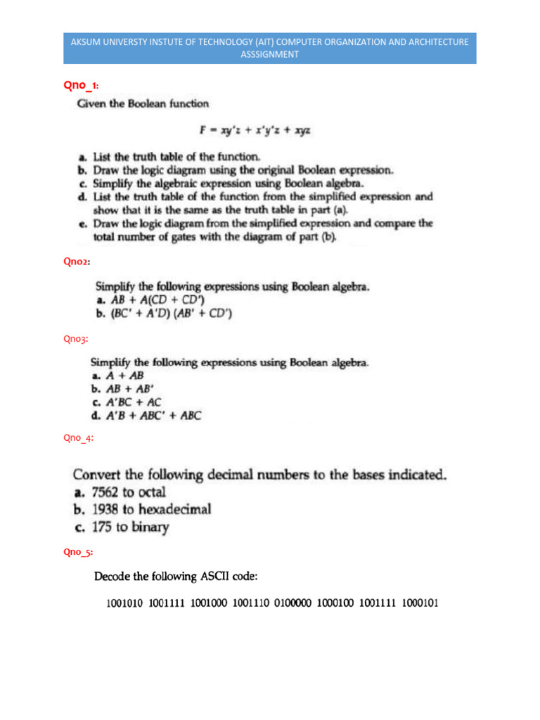 Computer Organization and Architecture Assignment | PDF