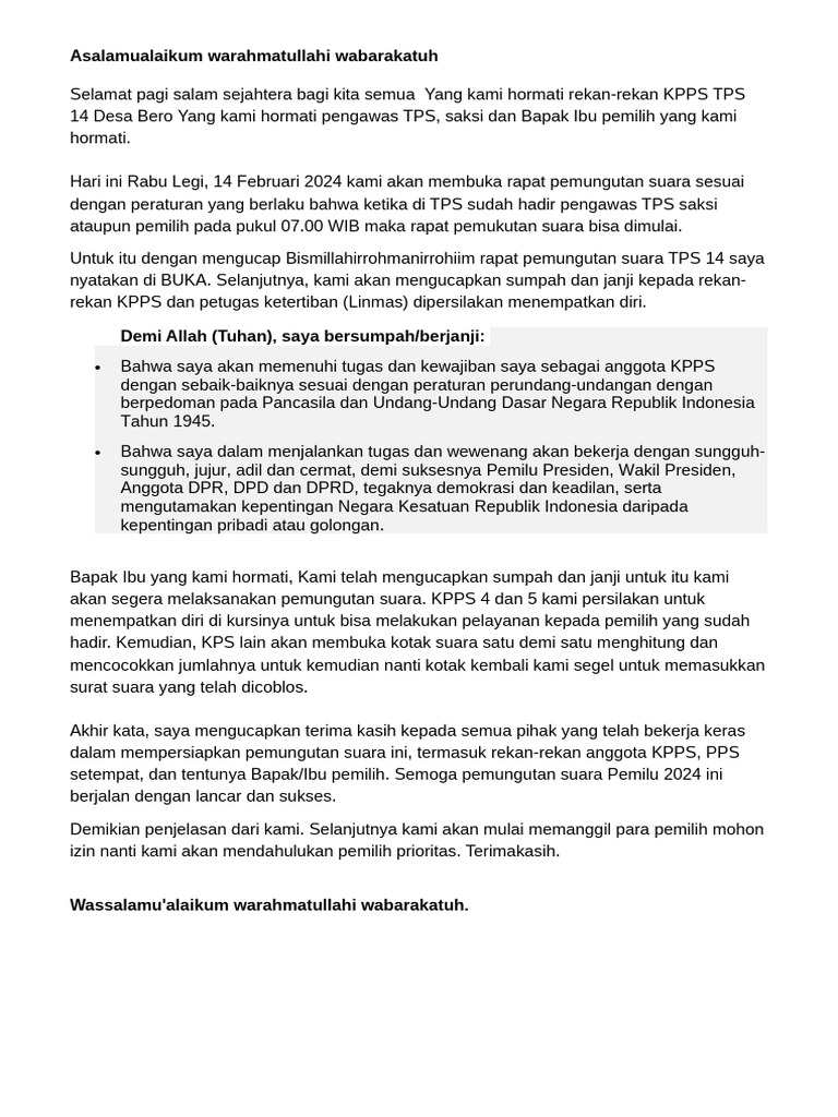 teks pidato pembukaan TPS | PDF