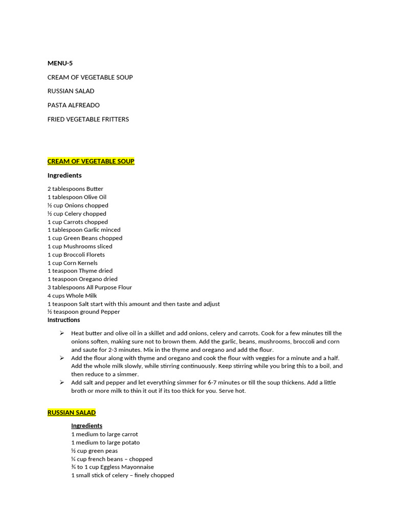 Menu-5 | PDF | Pasta | Stir Frying