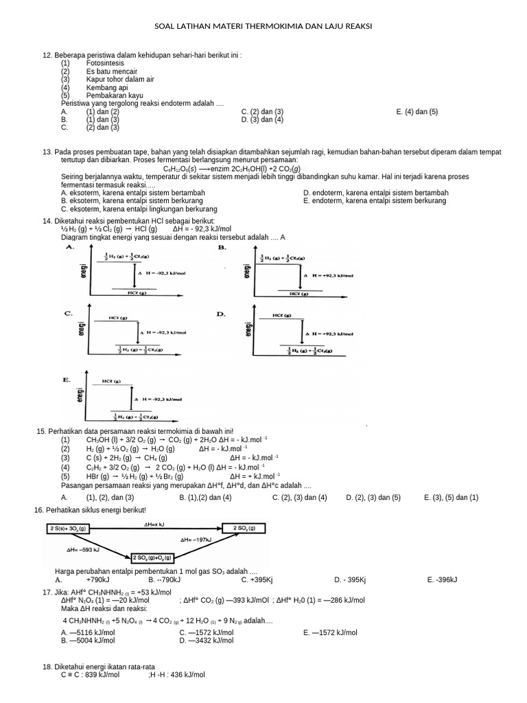 Soal Latihan Materi Thermokimia Dan Laju Reaksi | PDF