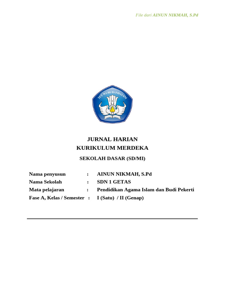 Jurnal Harian PAI Kelas 1 Merdeka | PDF