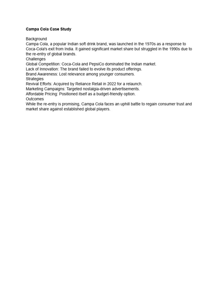 Campa Cola Case Study | PDF