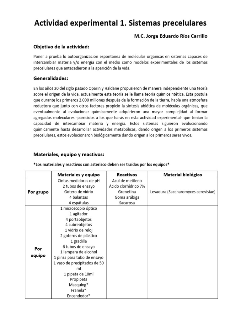 Sistemas Precelulares: Actividad Experimental | PDF | Abiogénesis ...
