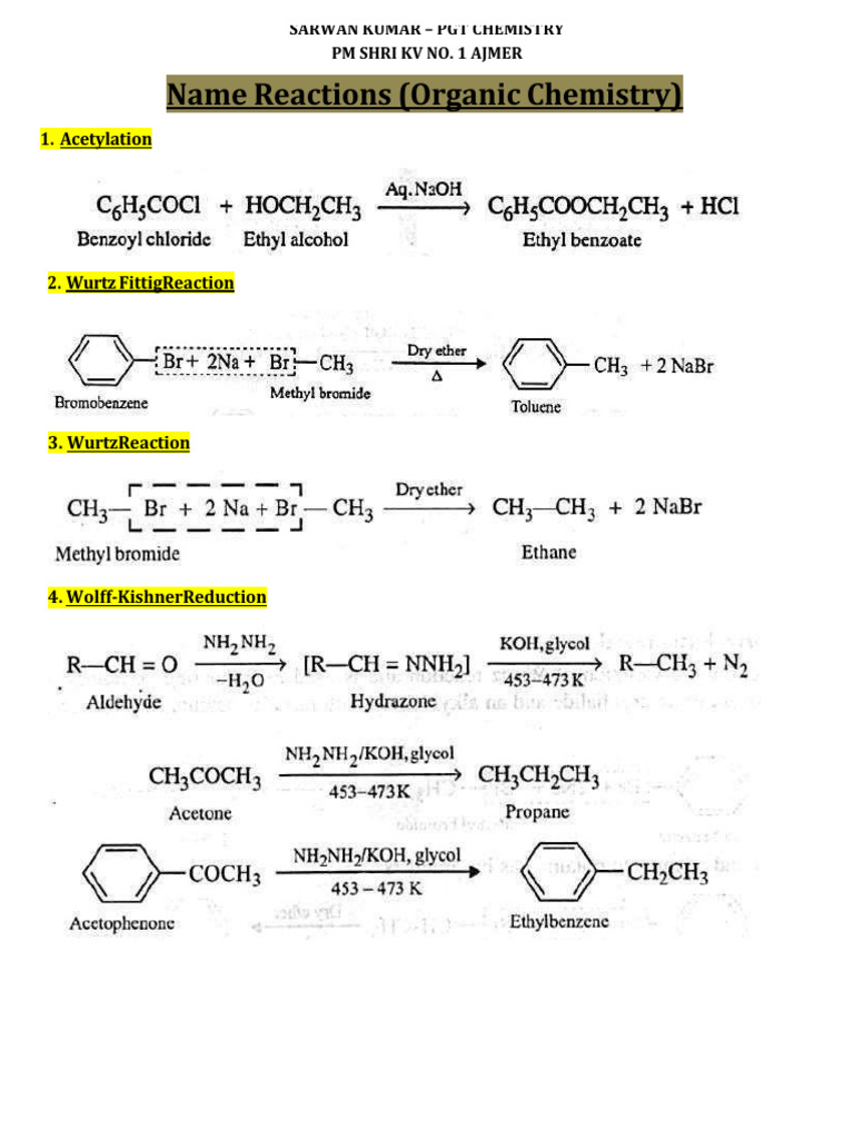 Name Reactions Class 12 Chemistry | PDF