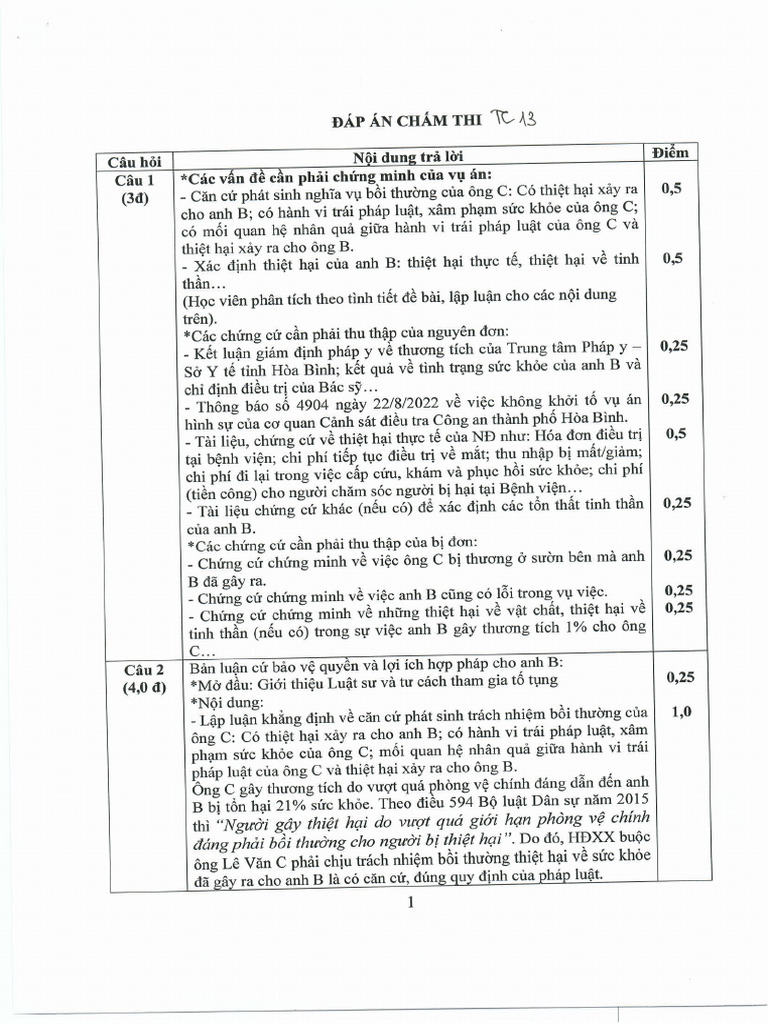 Đáp Án TC13 | PDF