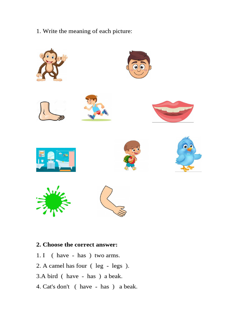 Write The Meaning of Each Picture:: 2. Choose The Correct Answer | PDF