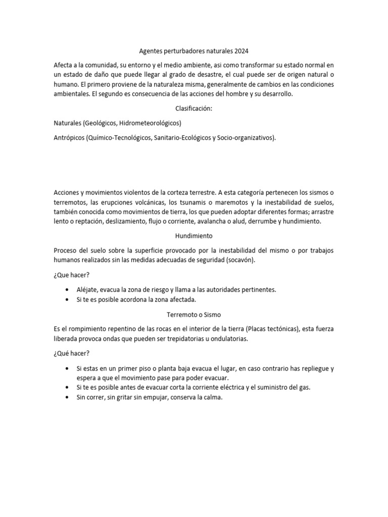 Agentes Perturbadores Naturales 2024 | PDF | Temblores | Agua