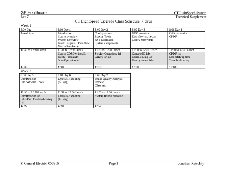 CT LS Upgrade Class Schedule 7 Day Rev01 | PDF