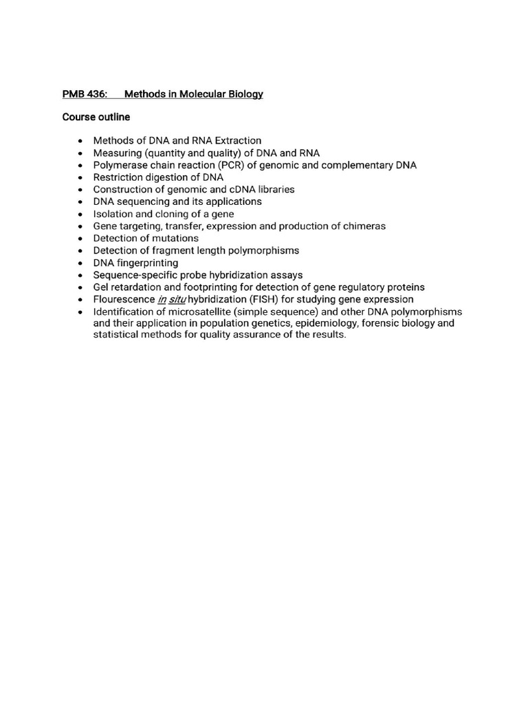 PMB 436. Course Outline 2022. Sem I. | PDF