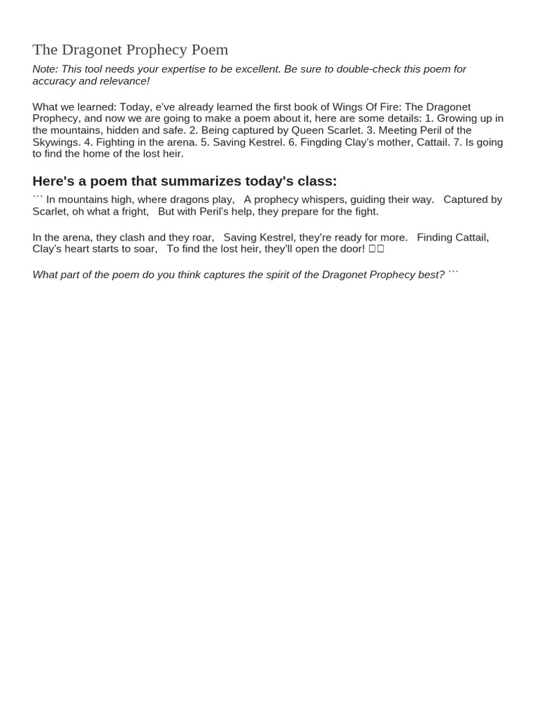 The Dragonet Prophecy Poem | PDF