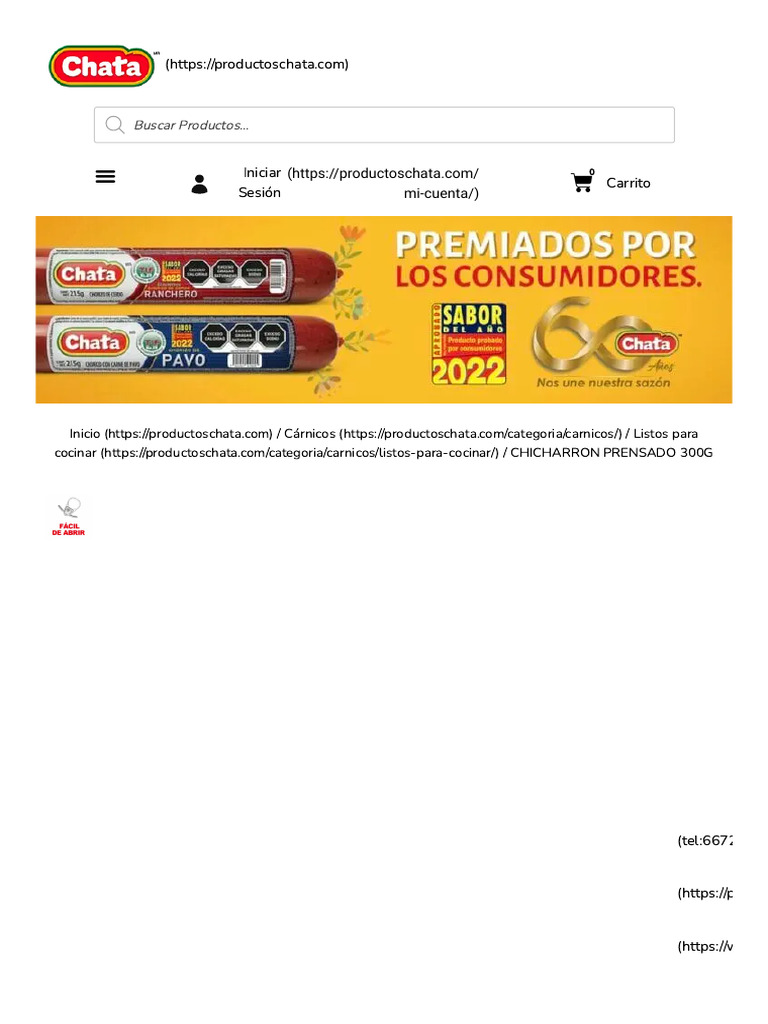 Chicharron Prensado 300g - Chata México | PDF | Cerdo | Manteca de cerdo