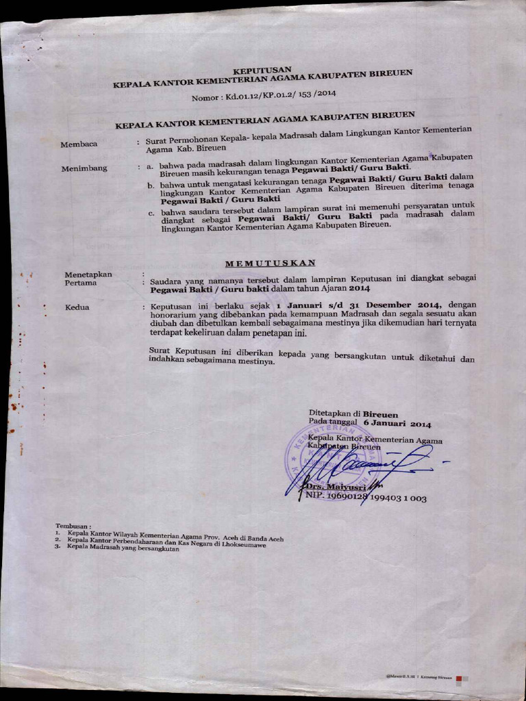 SK Honor 14 Kemenag | PDF