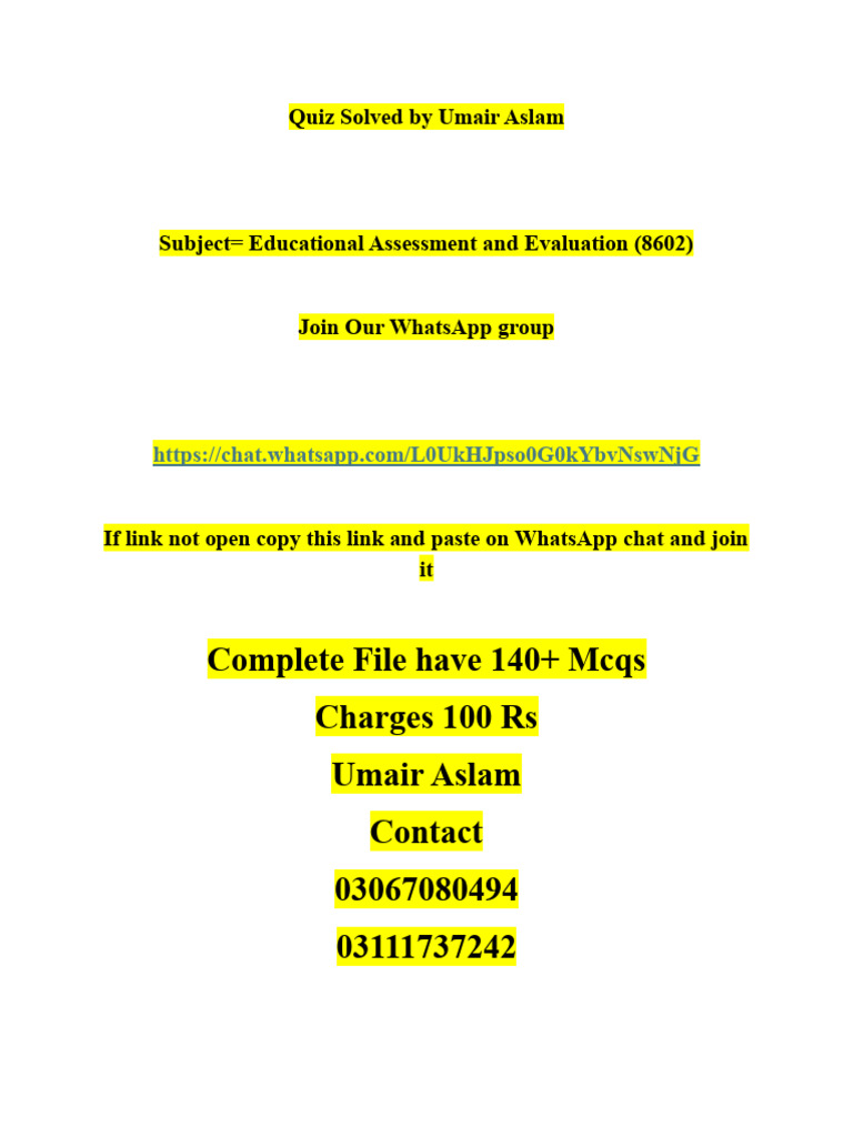 8602 Quiz File Solved By Mussanif Shah Pdf Educational Assessment