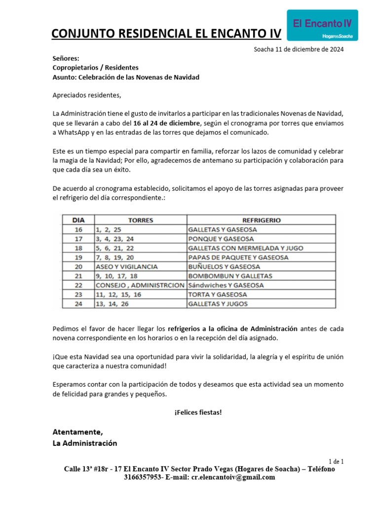 Comunicado Cronograma Novenas 1 | PDF