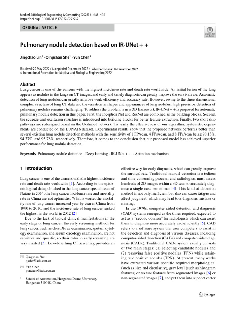Pulmonary Nodule Detection Based on IR‑UNet ++ | PDF | Deep Learning ... Pulmonary Nodule Detection Based on IR‑UNet ++ | PDF | Deep Learning ...