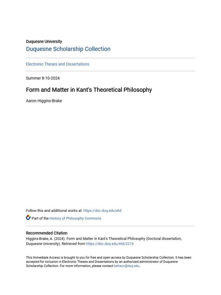 Form and Matter in Kants Theoretical Philosophy | PDF | Immanuel Kant ...