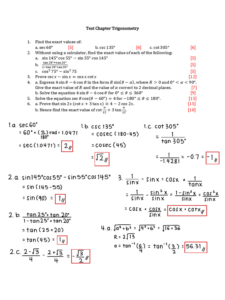 Trigonometry Test: Exact Values & Proofs | PDF | Geometric Measurement ...