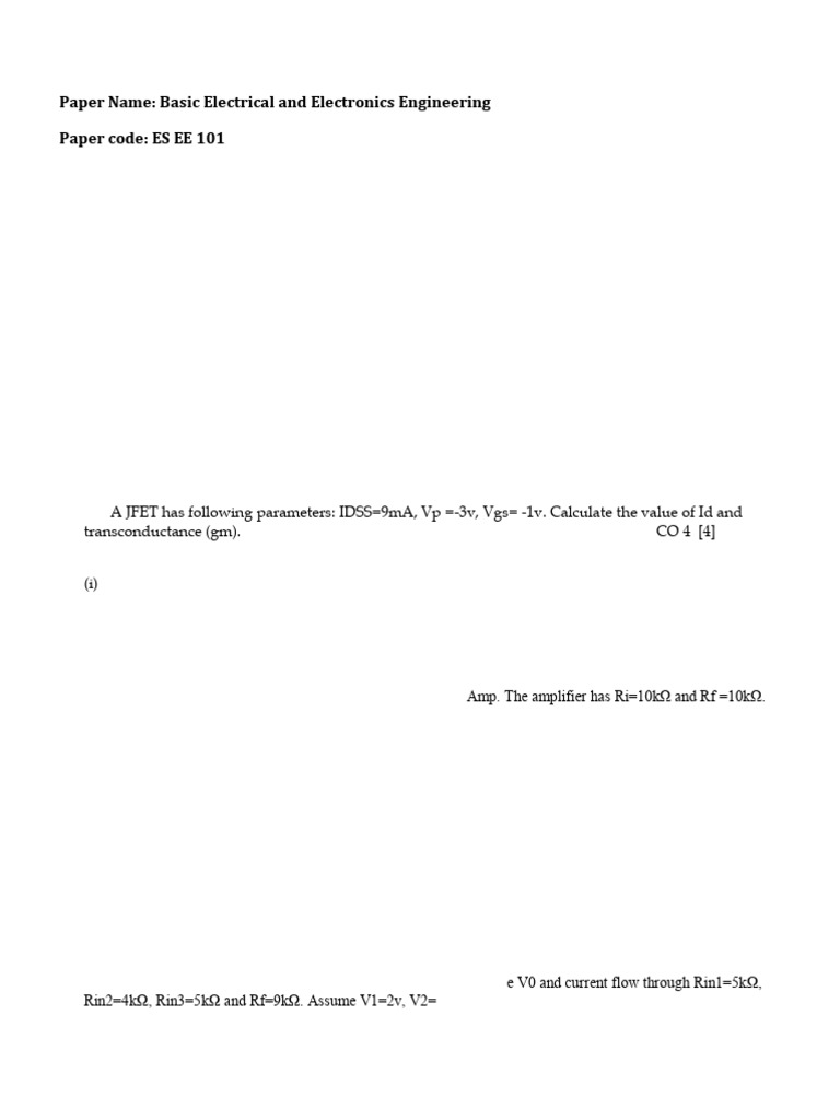 Model Question Paper_Basic Electronics | PDF | Operational Amplifier | Bipolar Junction Transistor