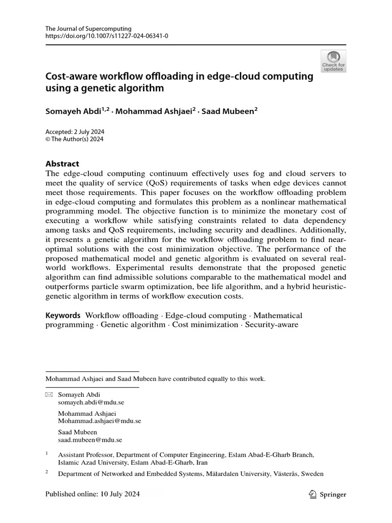 Cost Aware Workflow Offloading in Edge Cloud Computing | PDF | Mathematical Optimization | Cloud ...
