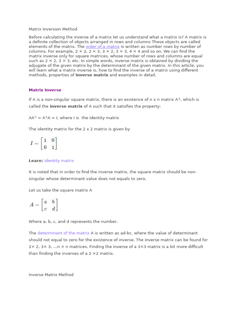 matrix inversion method | PDF | Matrix (Mathematics) | Determinant