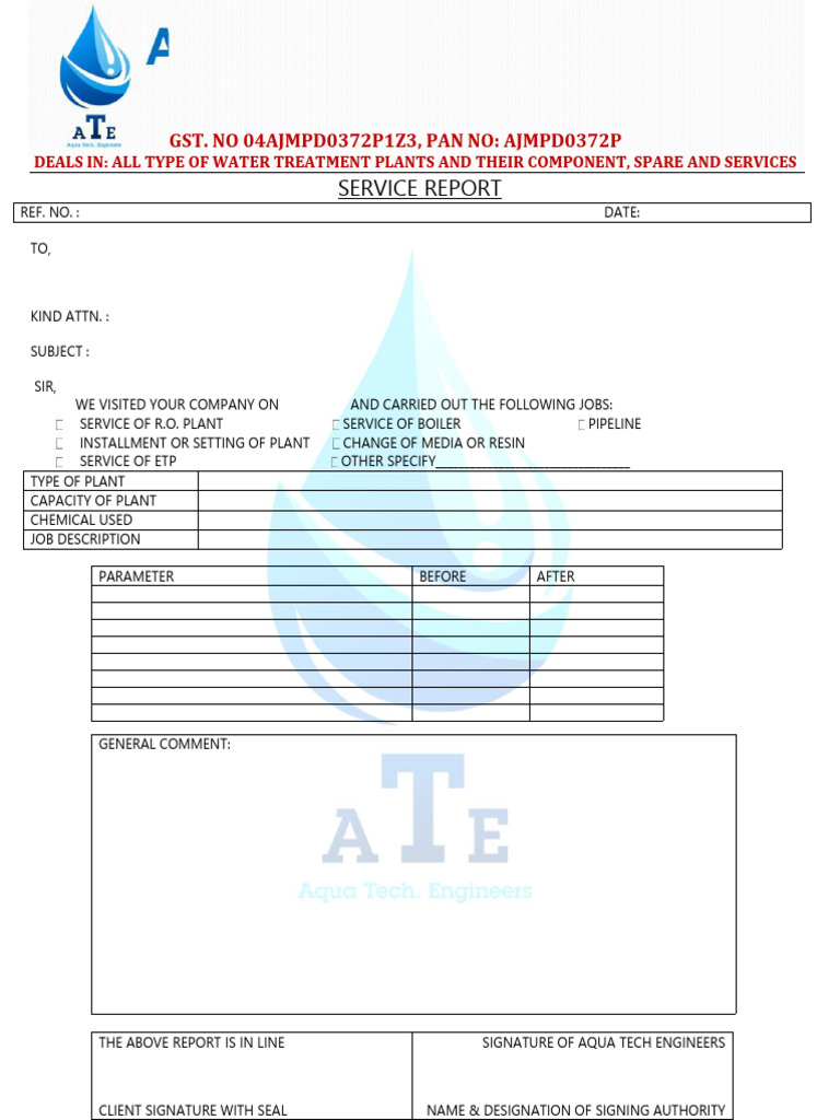 Water Treatment Service Report | PDF