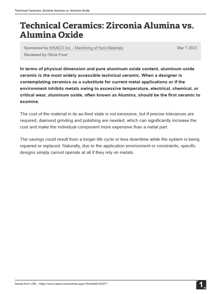 Technical Ceramics Zirconia Alumina Vs Alumina Oxide | PDF | Zirconium ...