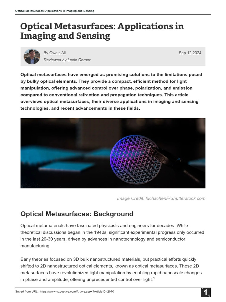 Optical-Metasurfaces-Applications-in-Imaging-and-Sensing | PDF | Metamaterial | Optics