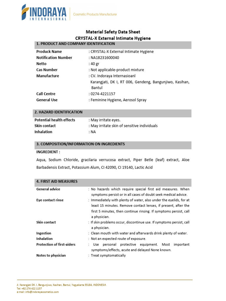 Crystal-X Intimate Hygiene Overview | PDF | Firefighting | Sodium
