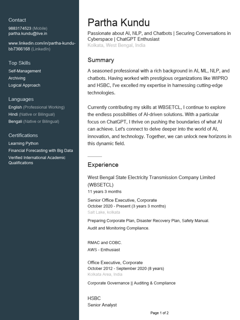 Partha Kundu CV | PDF | Computing | Information Technology