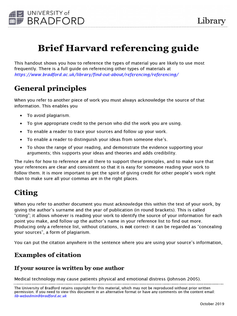 Brief Guide To University of Bradford Harvard Referencing | PDF | Citation | Plagiarism