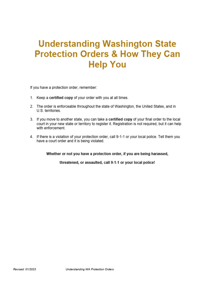 Washington State Protection Orders Guide | PDF | Restraining Order ...
