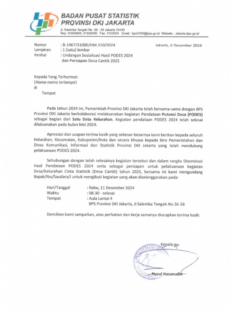Agenda Kegiatan Podes 2024 DKI Jakarta | PDF