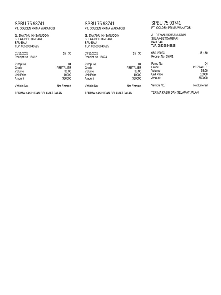 Struk Bensin SPBU | PDF