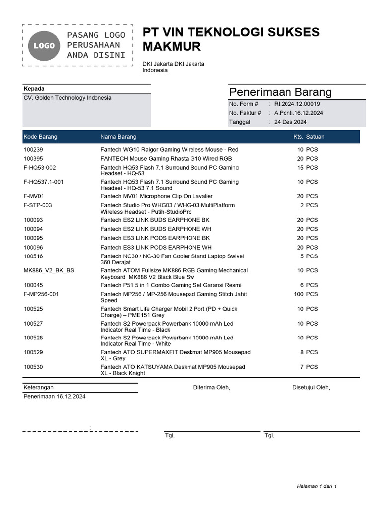 Penerimaan Barang Ponti 16.12.2024 | PDF | Computer Hardware | Electrical Engineering