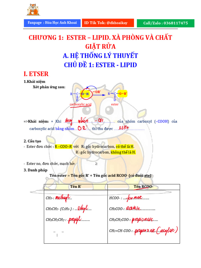 CHƯƠNG 1 ESTER -LIPID VIẾT TAY | PDF