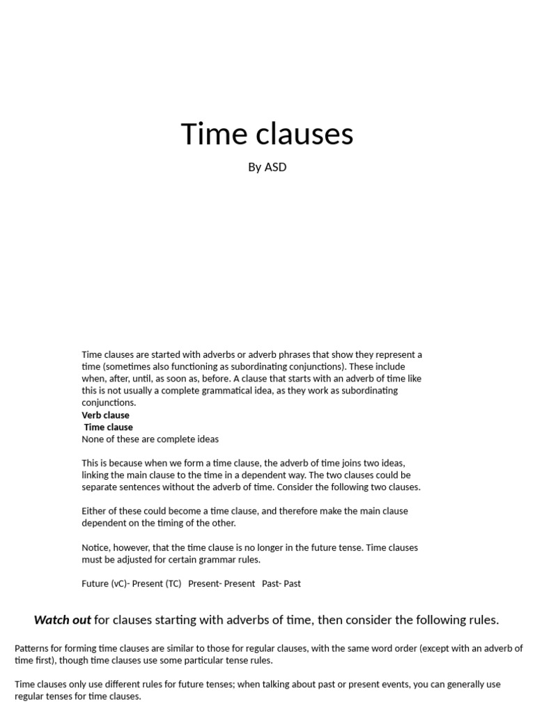 Time Clauses | PDF | Clause | Grammatical Tense