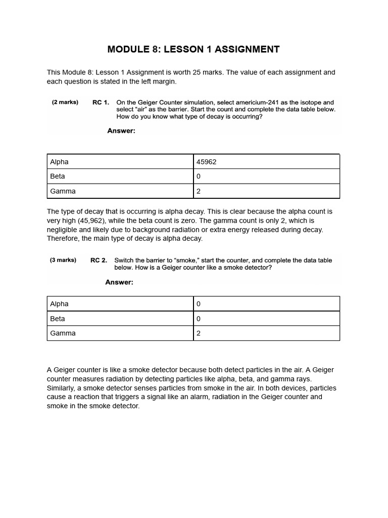 Module 8 - Lesson 1 Assignment | PDF | Radioactive Decay | Gamma Ray