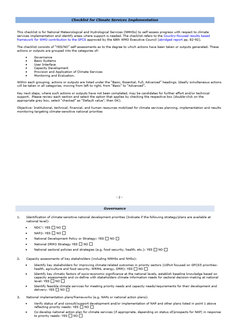 Checklist For Climate Services Implementation | PDF | Climate | Earth ...