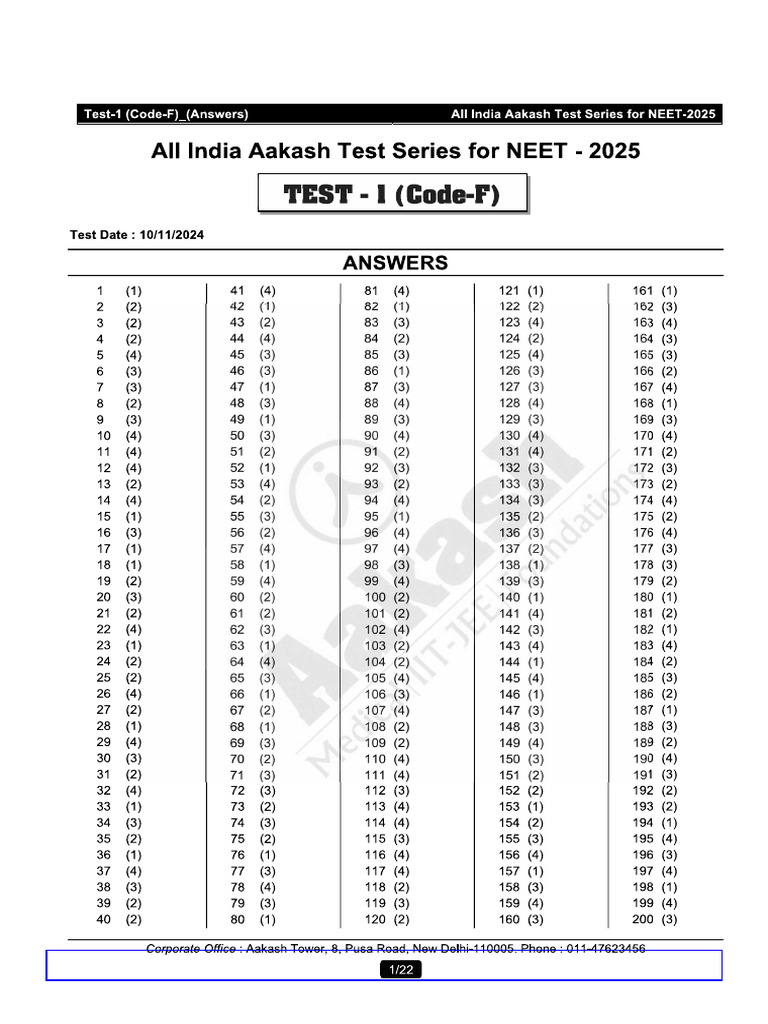 Aiats 1 Code f Viju Rm Ans @Cet_jee_neet | PDF