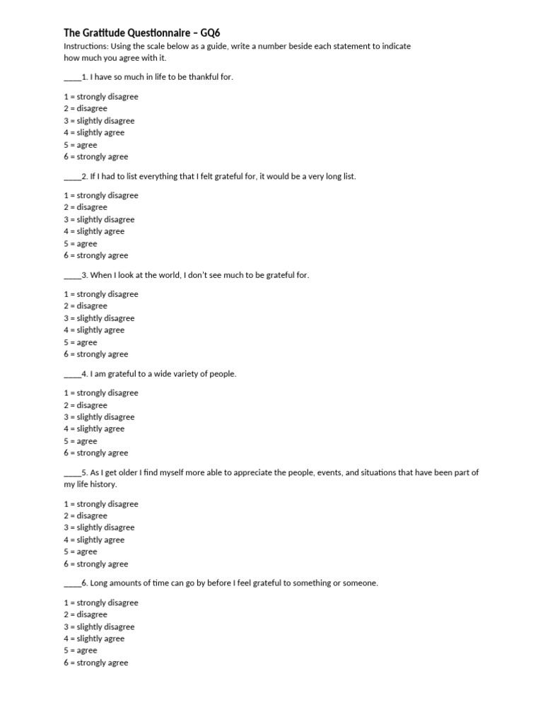 The Gratitude Questionnaire | PDF