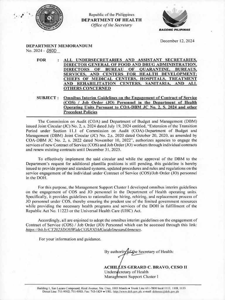 Omnibus Guidelines For JO and COS - dm2024 0500 | PDF | Salary | Employment